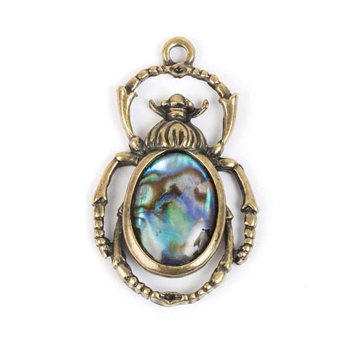 Solid Oak: Beetle Pendant with Paua Shell